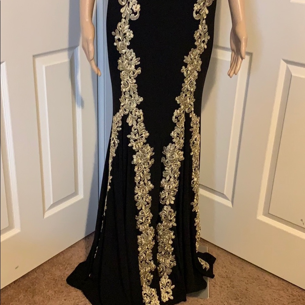 Bebe Long Gown Black And Gold Dress Prom Formal - Gem